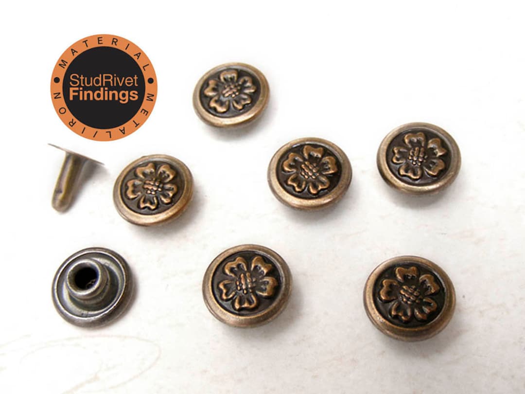 50sets 9mm Antique Brass VINTAGE Flower Rivet for Decorate Jean, Jacket ...