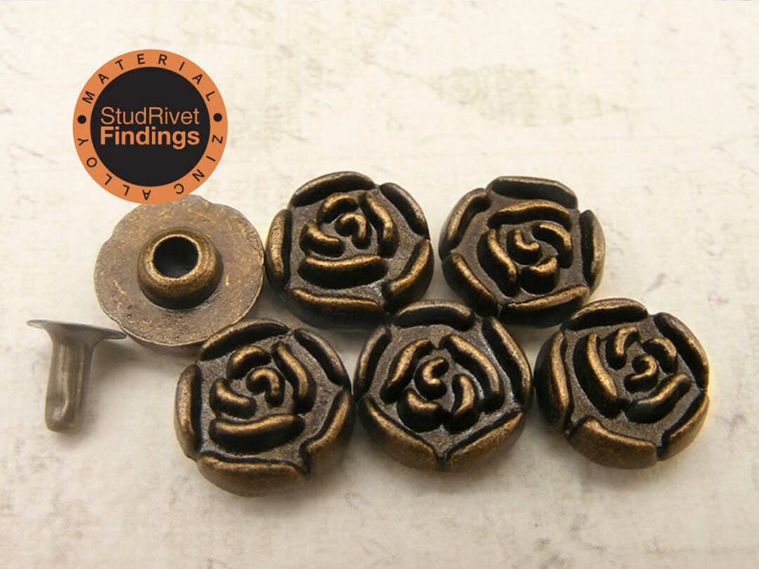 10 Sets ZINC Alloy Rose Flower Vintage Ornament Leather Craft Rapid ...