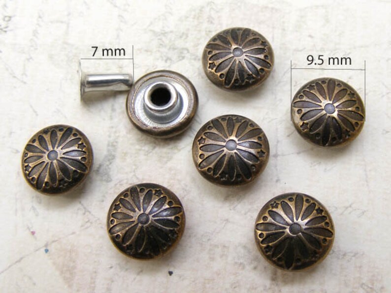 50sets 9.5mm Antique Brass Flower Rivet for Decorate Jean | Etsy