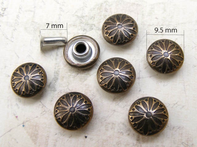 50sets 9.5mm Antique Brass Flower Rivet for Decorate Jean | Etsy