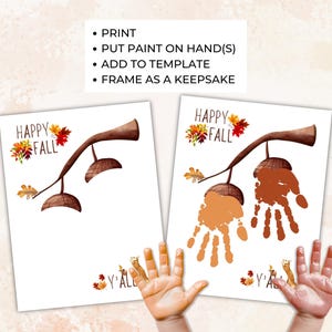 Fall Handprint Craft With Acorns Printable Template. for Toddlers ...