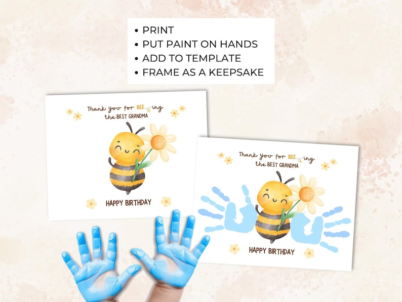 Grandma Handprint Birthday Card Bee Craft. Cute DIY Birthday Gift From ...