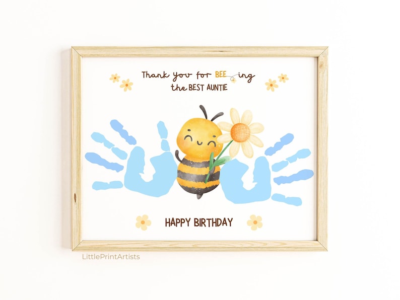 Bee Handprint Birthday Card for Aunt. Handprint Footprint Craft Gift ...