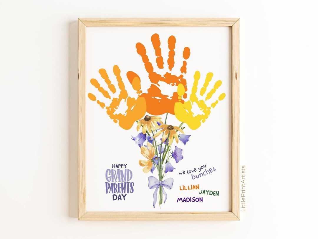 Grandparents Day Handprint Flowers From up to 3 Children. DIY Gift From ...