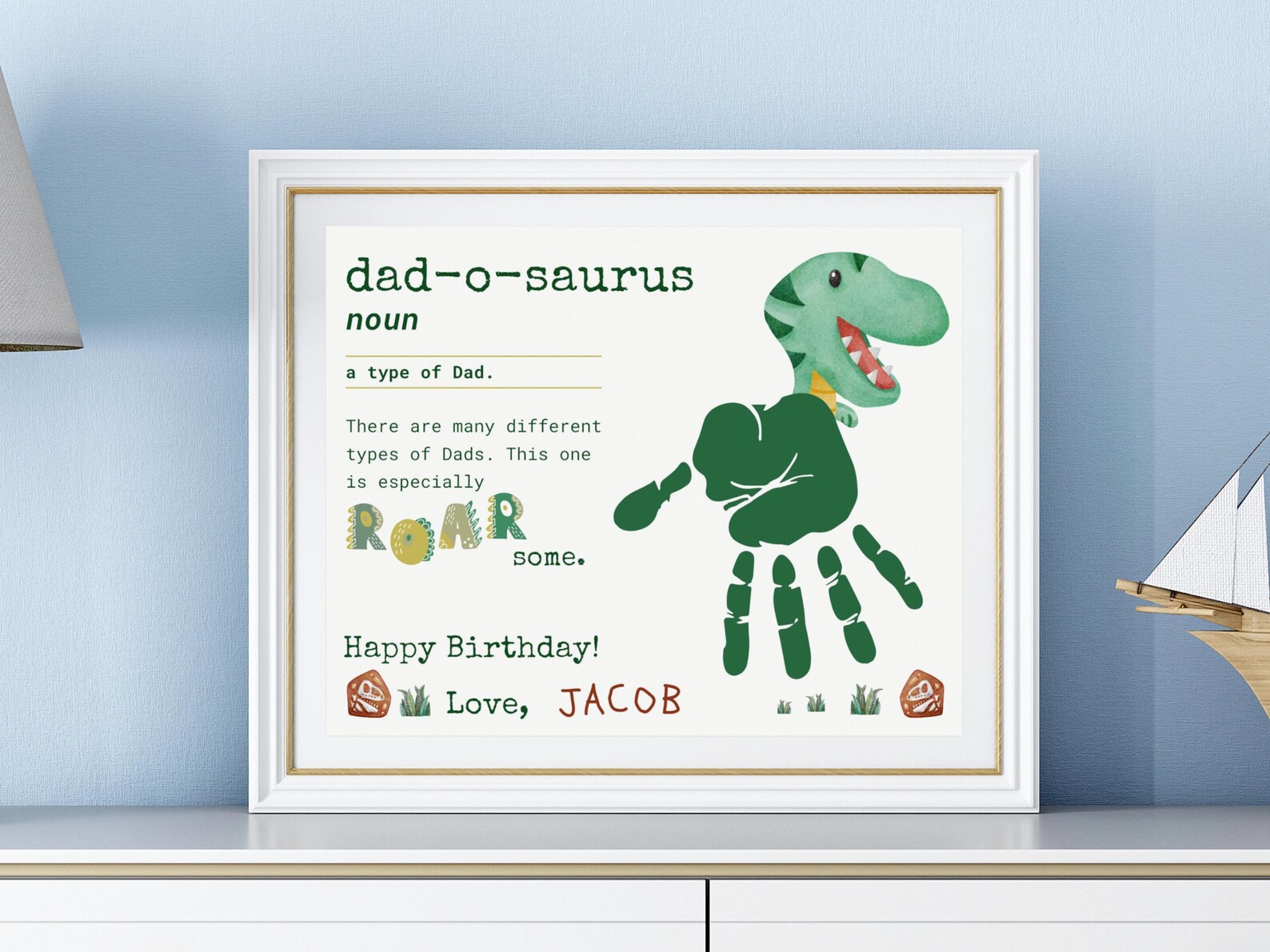 Dinosaur Handprint Art for Dad. Birthday Card Gift From Kids. Printable ...