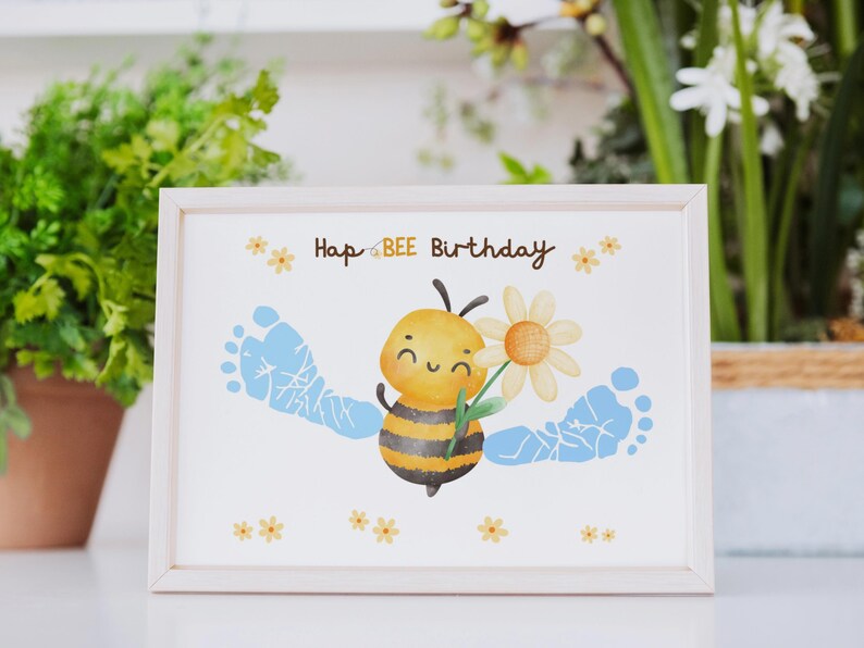 Bee Handprint Birthday Card From Baby or Toddler. Handprint Footprint ...