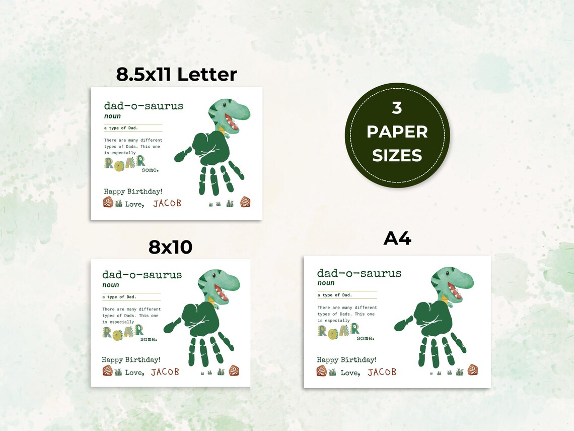 Dinosaur Handprint Art for Dad. Birthday Card Gift From Kids. Printable ...