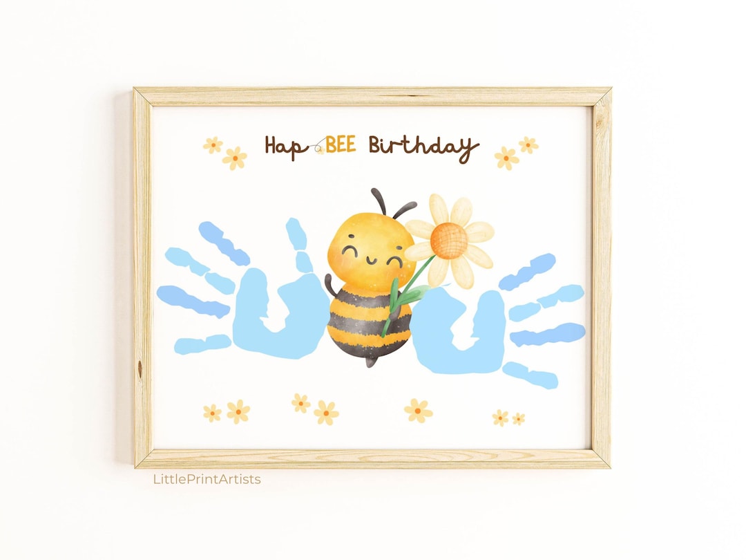 Bee Handprint Birthday Card From Baby or Toddler. Handprint Footprint ...