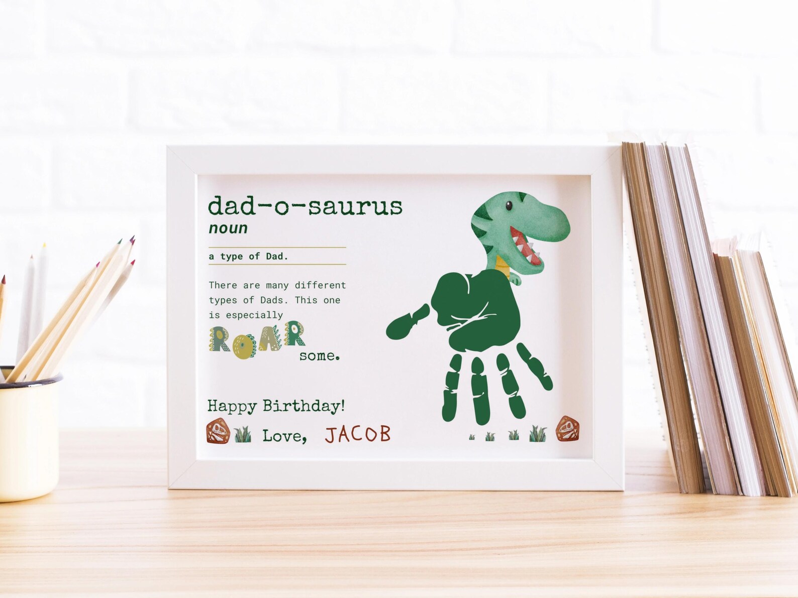 Dinosaur Handprint Art for Dad. Birthday Card Gift From Kids. Printable ...
