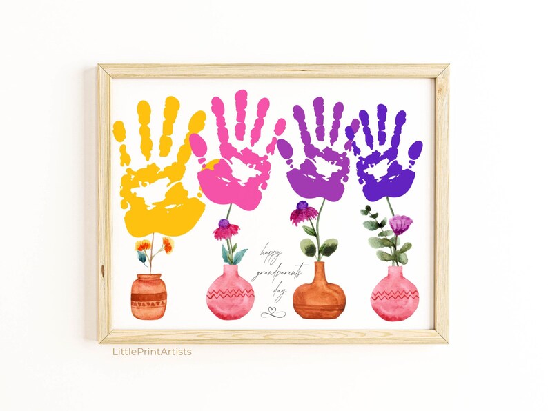 Grandparents Day Handprint Flowers From 4 Kids. DIY Craft Gift From ...