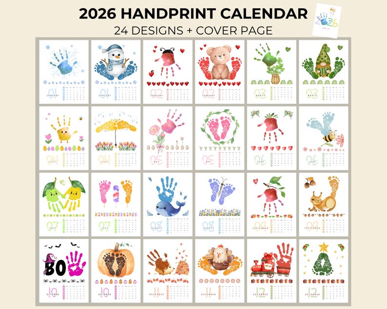 Handprint Calendar 2026. Baby and Toddler Keepsake DIY Calendar ...