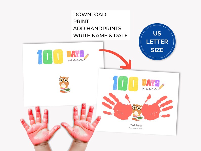 100 Days of School Handprint Craft Project for Kindergarten / Preschool ...
