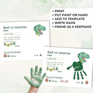 Dinosaur Handprint Art for Dad. Birthday Card Gift From Kids. Printable ...