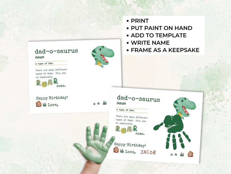 Dinosaur Handprint Art for Dad. Birthday Card Gift From Kids. Printable ...