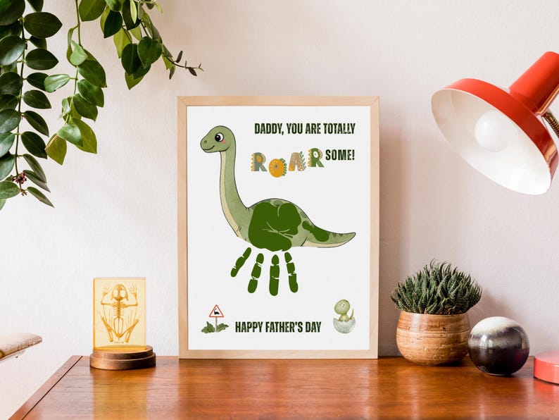 Father's Day Dinosaur Craft Handprint Art. Gift From Kids for Dad ...