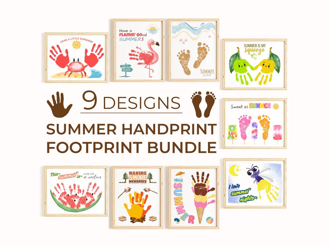 Summer Handprint Footprint Art Bundle. Printable Templates for Cute ...