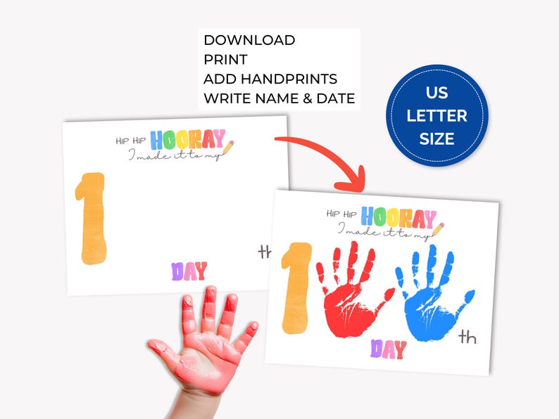 100 Days of School Handprint Craft Project for Kindergarten. Commemorate the 100th Day of School ...