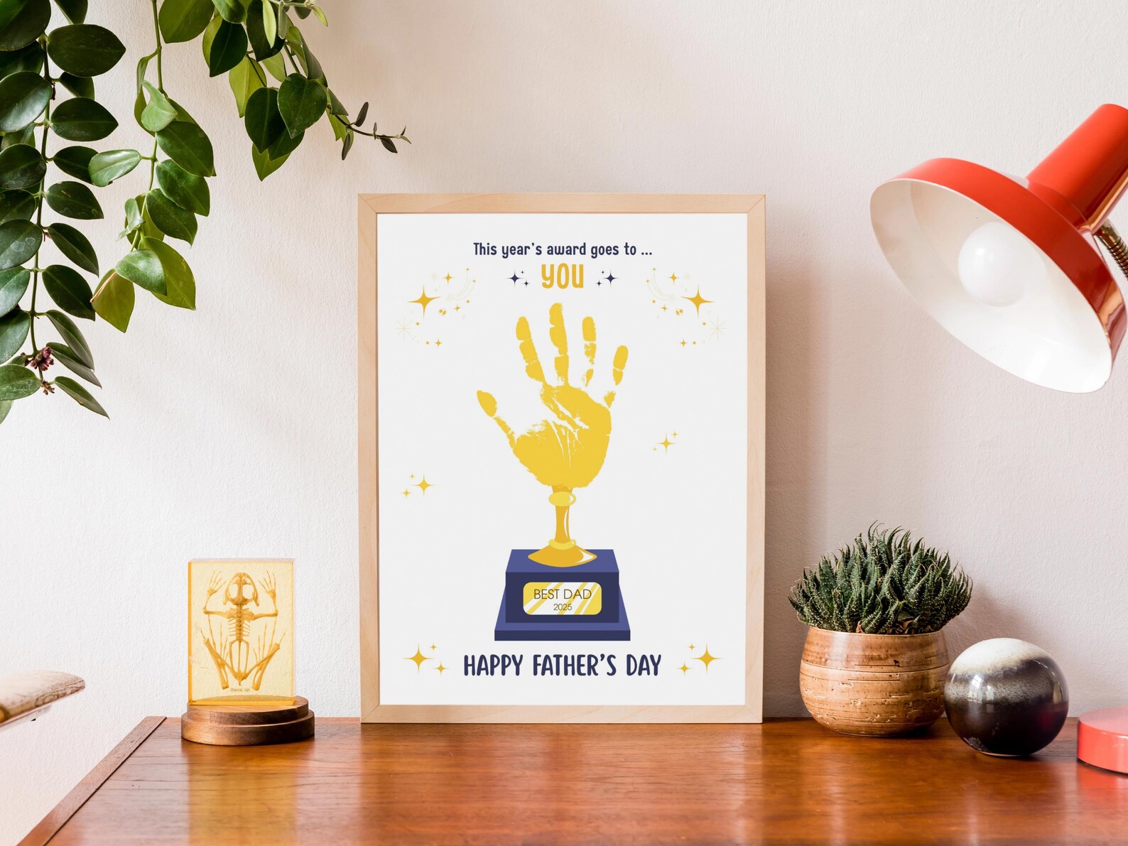 Father's Day Handprint Trophy. Best Dad 2025 Award Handprint Footprint ...