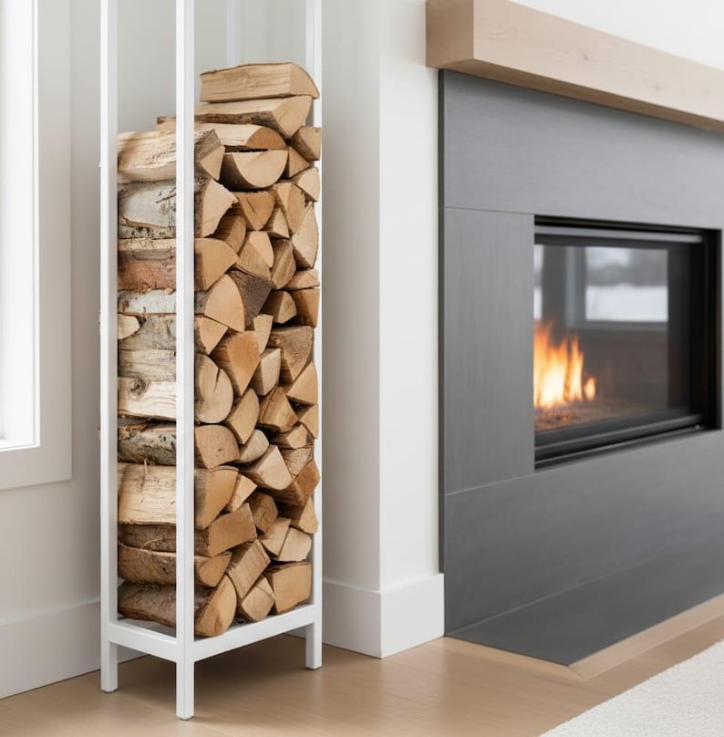 Vertical Firewood Rack: Freestanding Matte Black Steel Log Holder - Etsy