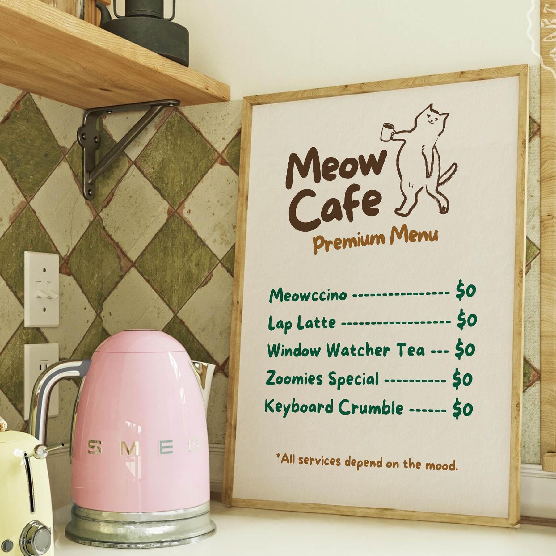 Feline Cat Barista Art,coffee Corner Art,retro Cat Café Menu,funny Cat Art,cat Lover Gift,cat ...