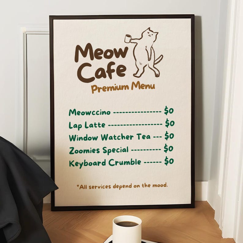 Retro Cat Cafe Menu Print, Whimsical Feline Art (digital Download) - Etsy