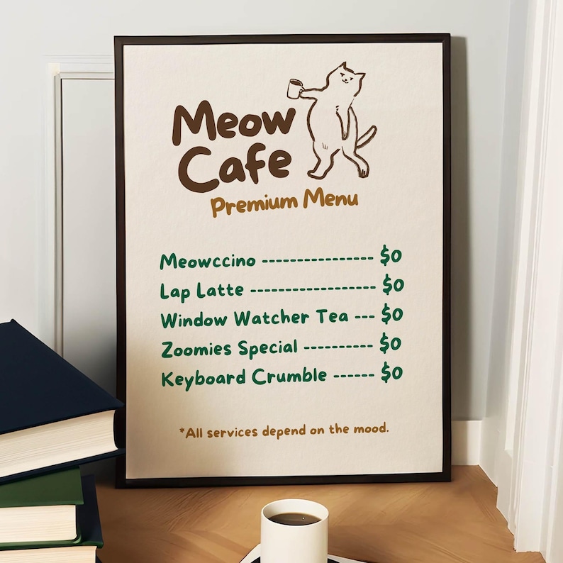 Retro Cat Cafe Menu Print, Whimsical Feline Art (digital Download) - Etsy