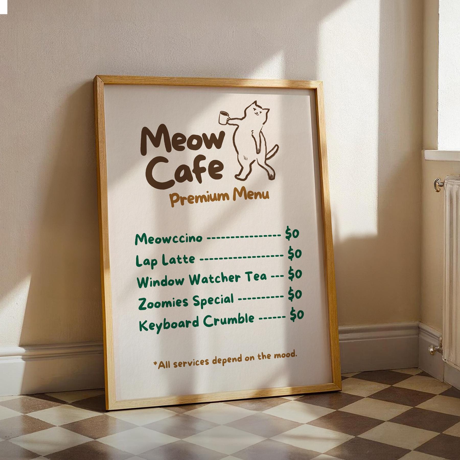 Feline Cat Barista Art,coffee Corner Art,retro Cat Café Menu,funny Cat ...