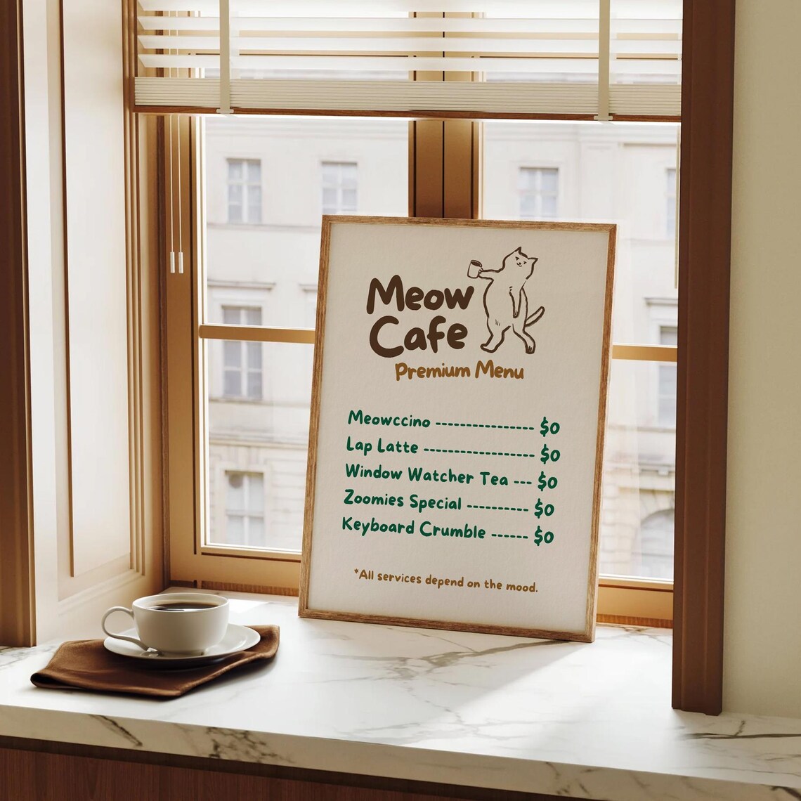 Retro Cat Cafe Menu Print, Whimsical Feline Art (digital Download) - Etsy
