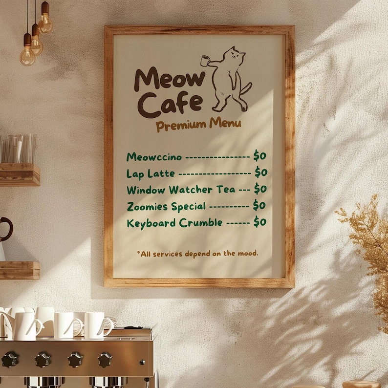 Feline Cat Barista Art,coffee Corner Art,retro Cat Café Menu,funny Cat ...