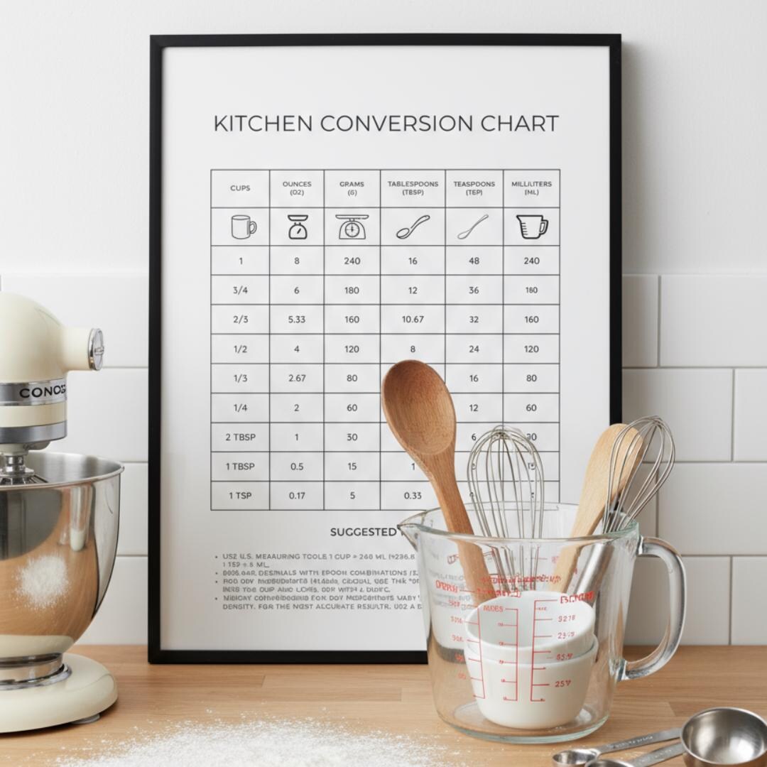 Kitchen Conversion Chart (printable PDF), Cups, Tbsp, Tsp → Ml & Grams ...