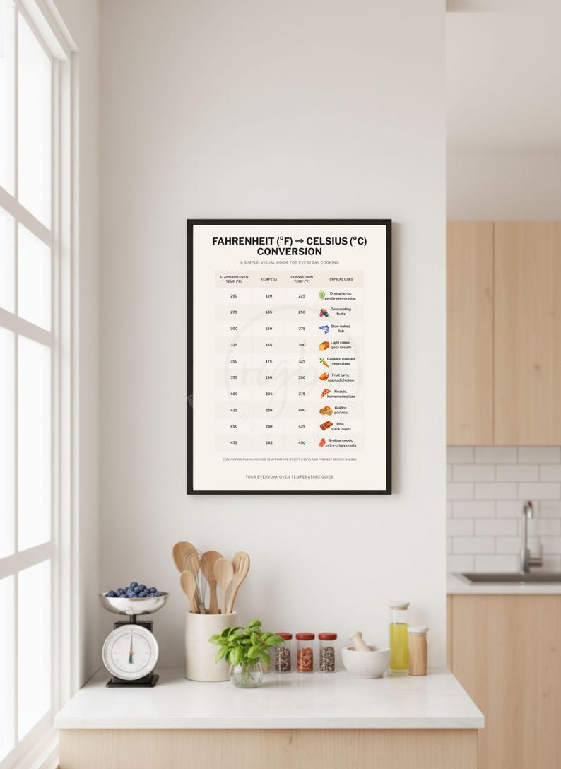 Oven Temperature Conversion Chart Fahrenheit to Celsius | Temperature ...