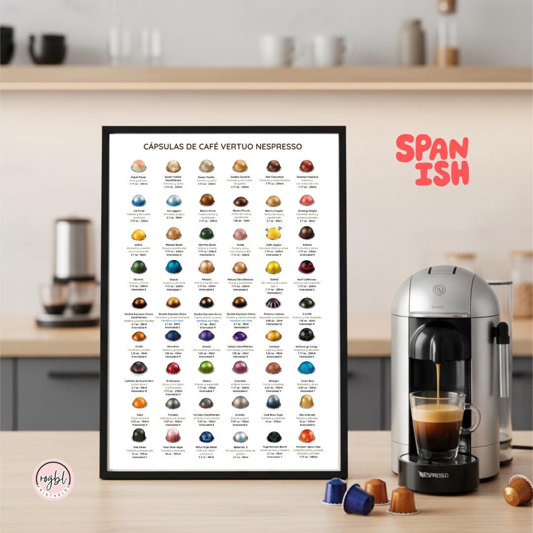 Nespresso Vertuo Coffee Pods Guide – Spanish Version | Printable Menu ...