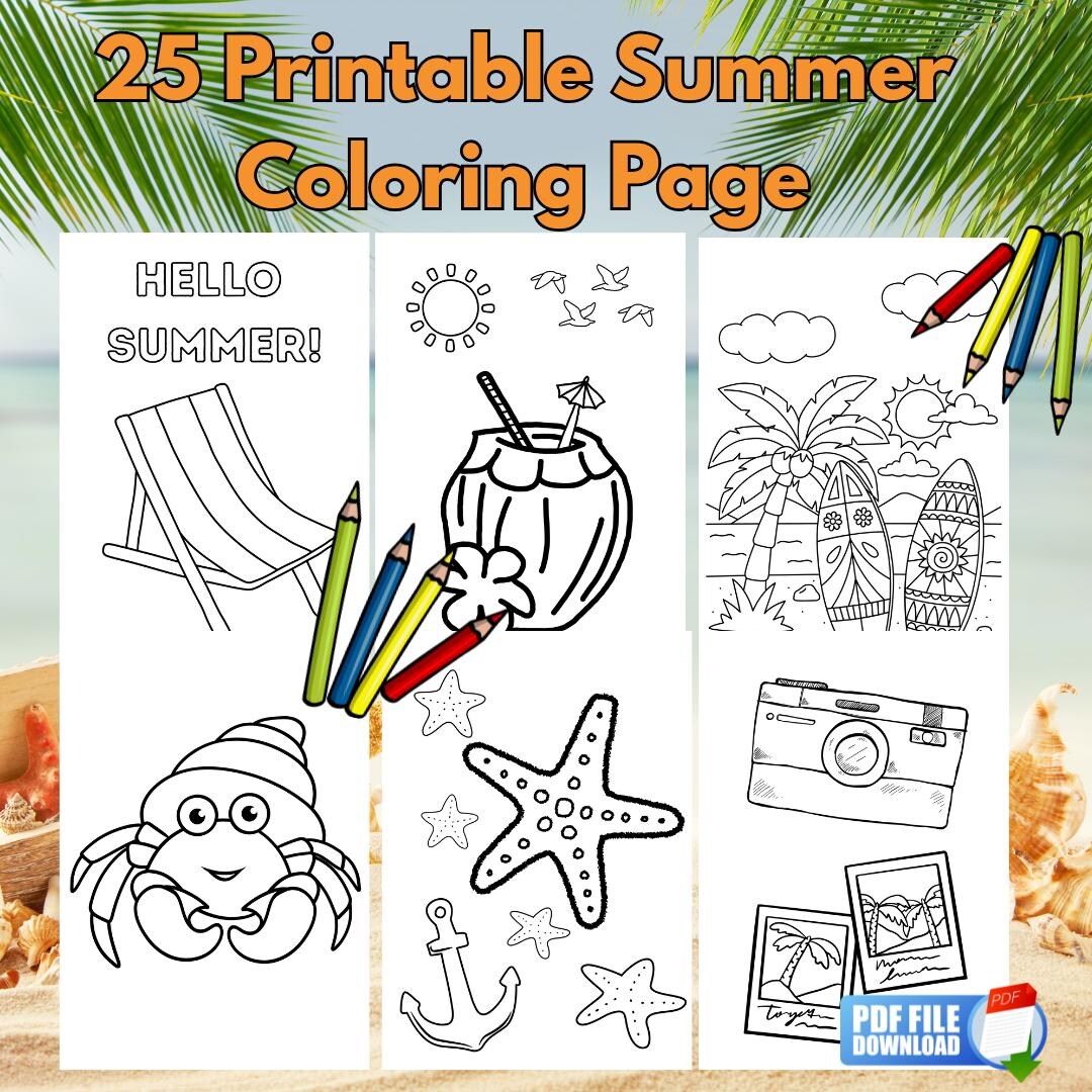 25 Printable Summer Coloring Page, Coloring Book, Summer Fun Coloring ...