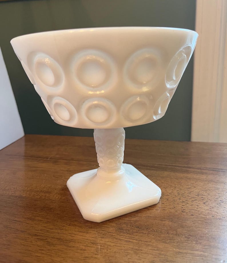 Rare Vintage L.E. Smith 1000 Eye Bullseye Milk Glass Compote Candy Bowl ...