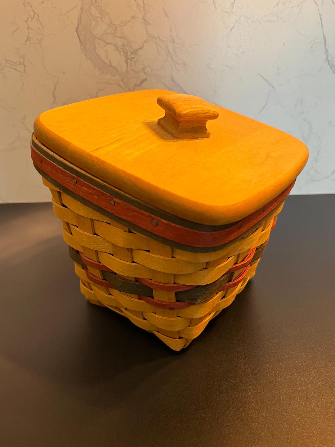 Vintage Longaberger Angled Basket With Wooden Lid and Divided Plastic ...