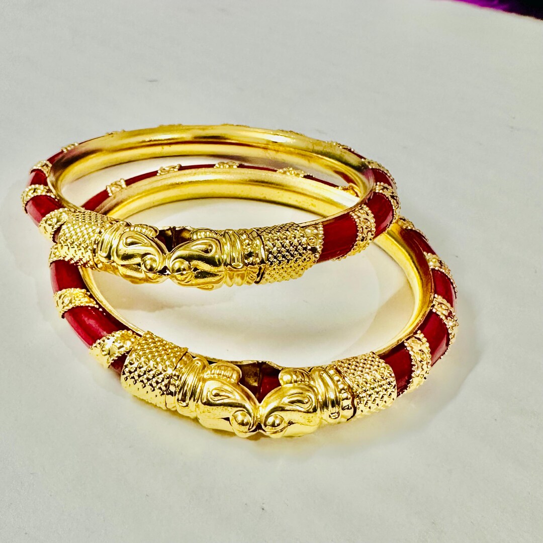 Gold Plated Red Bridal Bangles, Indian Kada Jewelry - Etsy