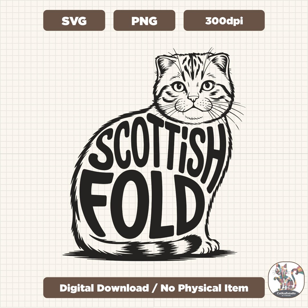 Scottish Fold SVG & PNG Files | Cat Breeds Design | Cute Cat Digital ...