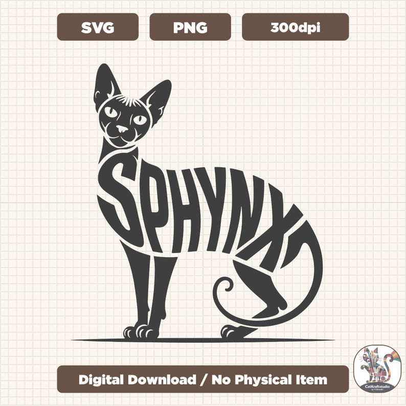 Sphynx Cat Line Art: Tattoo Style Vector Design (SVG, PNG Digital ...