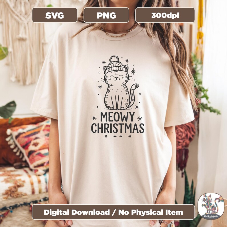 Meowy Christmas Cat SVG: Funny Holiday Clipart (digital Download) - Etsy