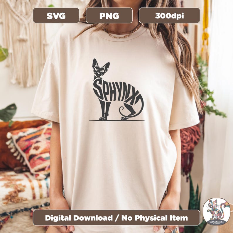 Sphynx Cat Line Art: Tattoo Style Vector Design (SVG, PNG Digital ...