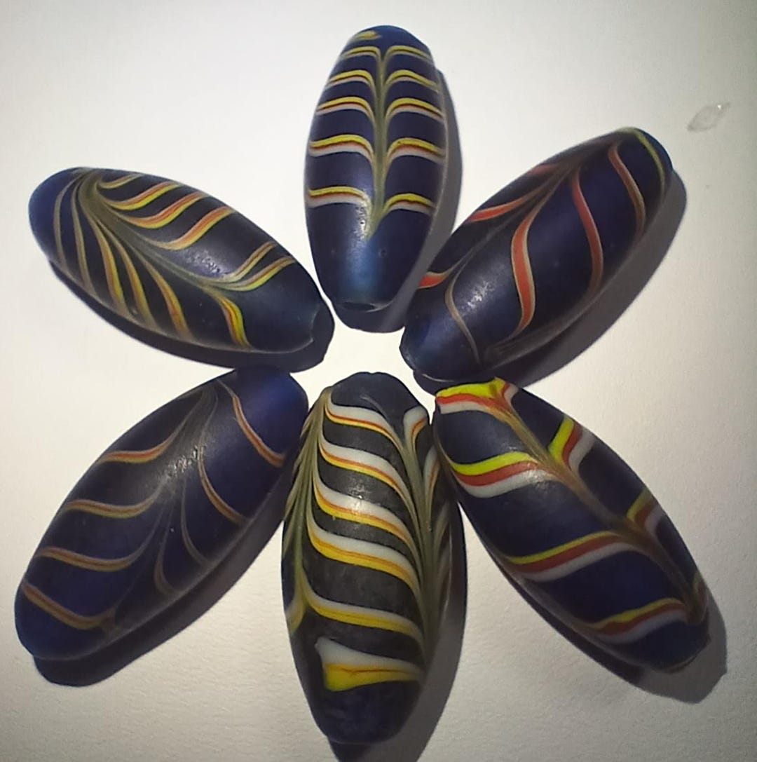 African Trade Beads Venetian Feather Beads. Cobalt Glass. Sold in Sets ...