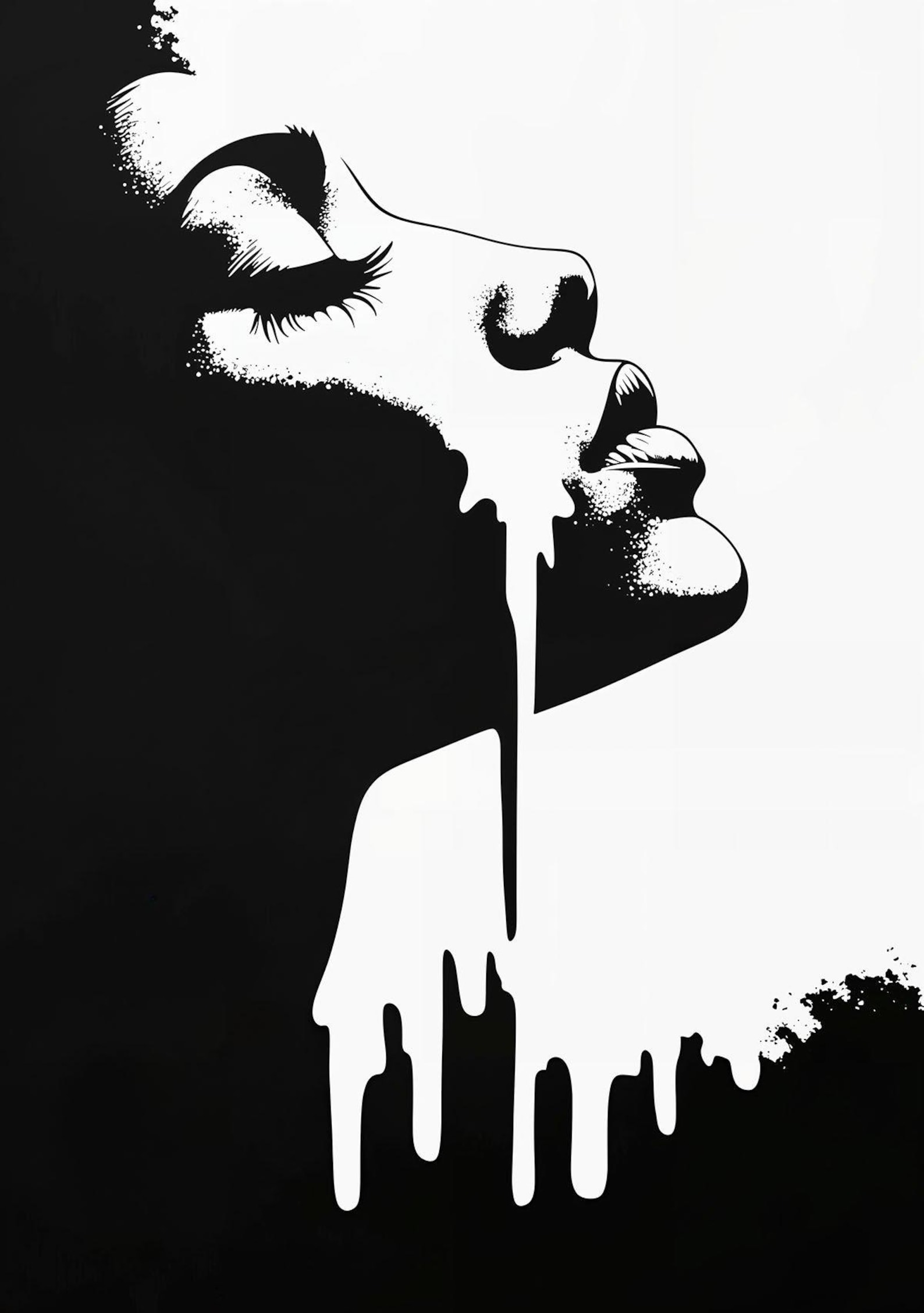 Woman Face Stencil – Shadows & Drips Urban Art Template for Wall ...