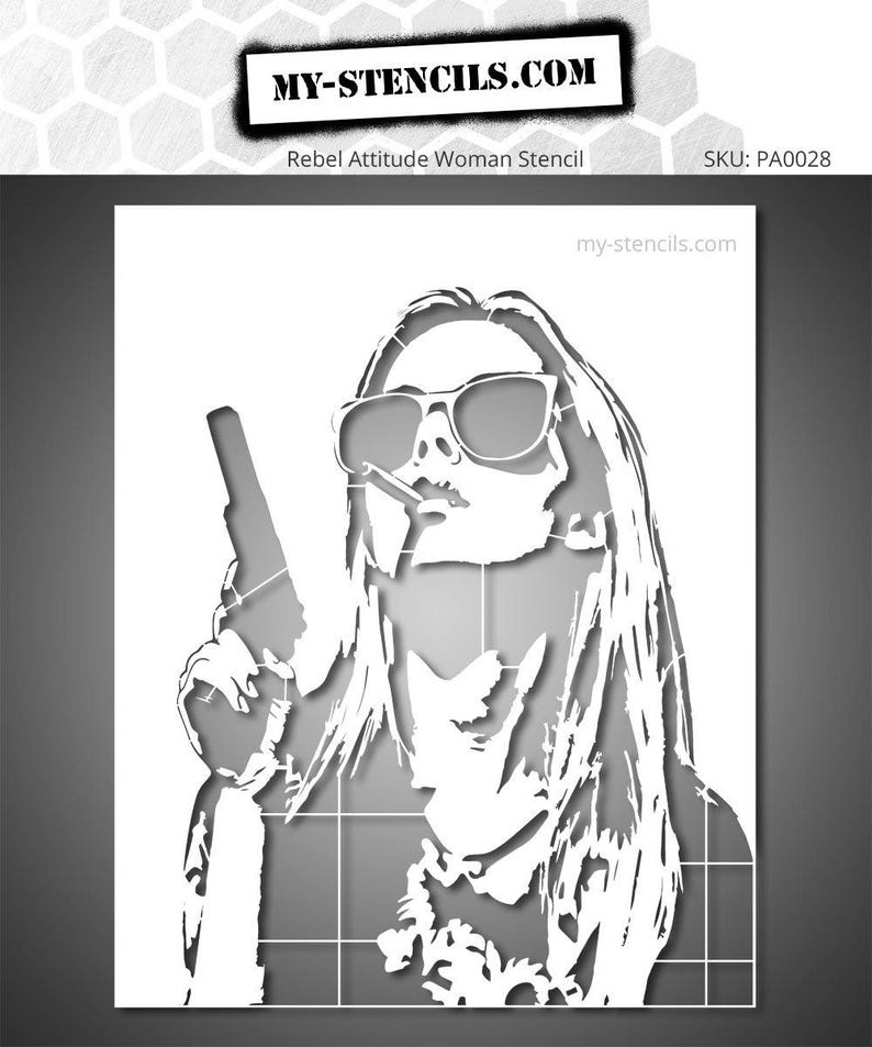 Rebel Attitude Woman Stencil – Pop Art Female Portrait for Wall Art ...