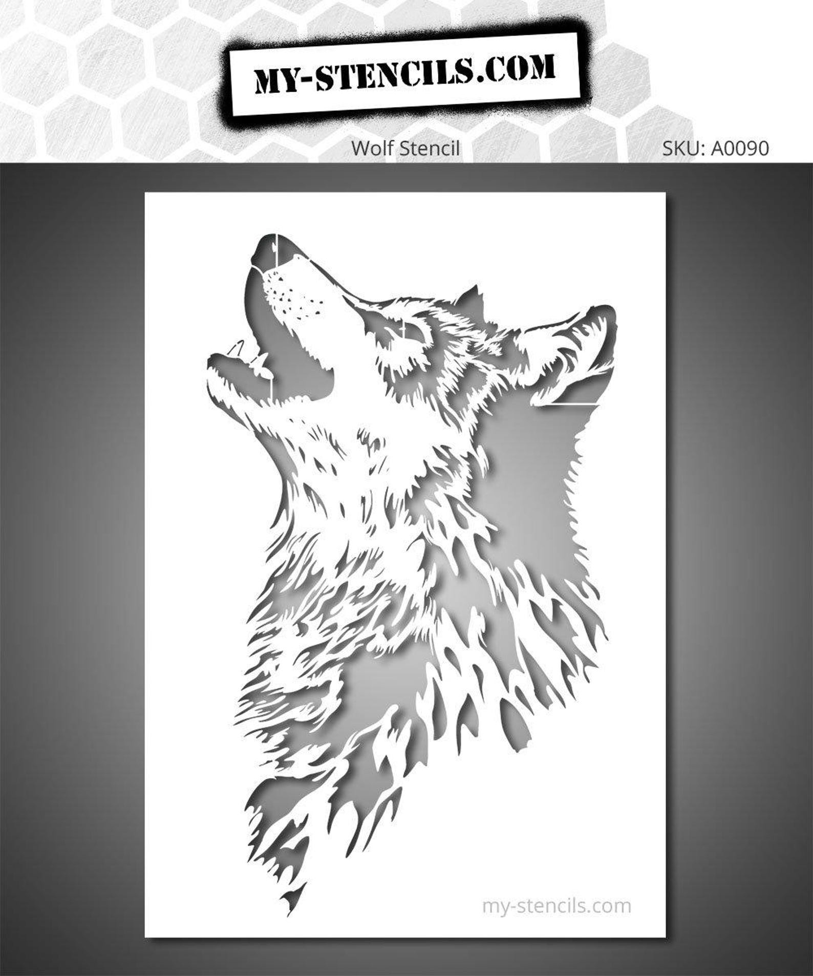 Howling Wolf Stencil – Reusable Wolf Silhouette for Wall, Canvas & DIY ...