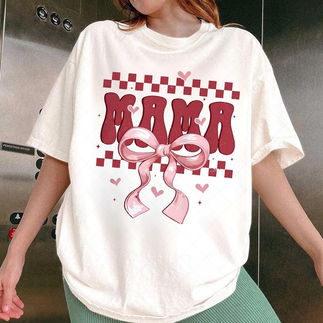 Retro Red Ribbon Checkered Mama PNG, White and Red Mama Design, Trendy ...