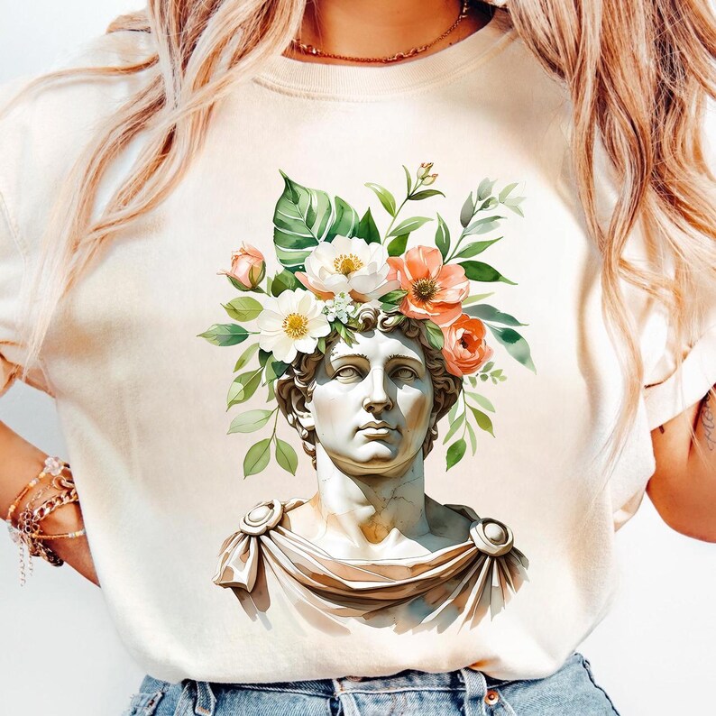 Statue Flower Vase David Statue Png, Aesthetic Greek Bust With Floral ...