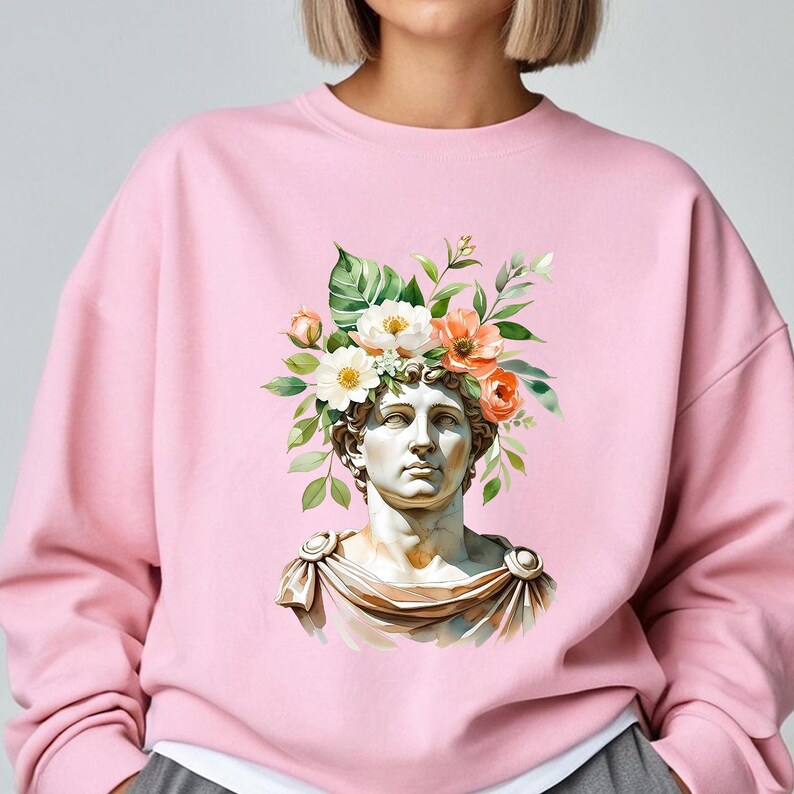Statue Flower Vase David Statue Png, Aesthetic Greek Bust With Floral ...