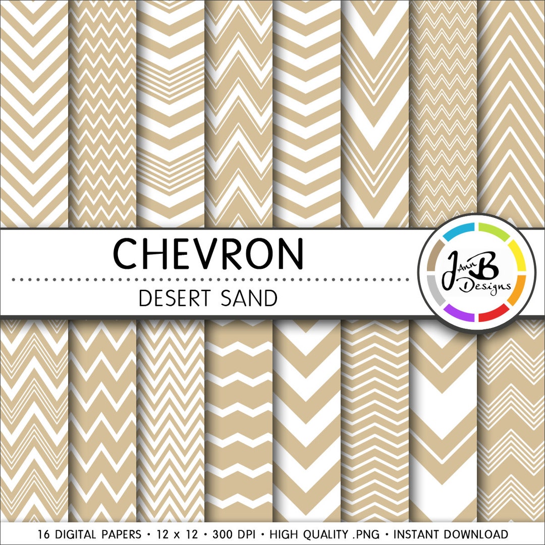 Chevron Digital Paper, Desert Sand, Brown, White, Chevron, Zig Zag ...