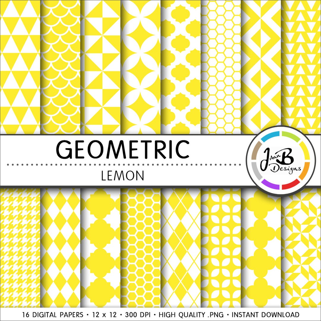 Geometic Digital Paper, Lemon, Yellow, White, Tribal, Tiangles, Digital ...
