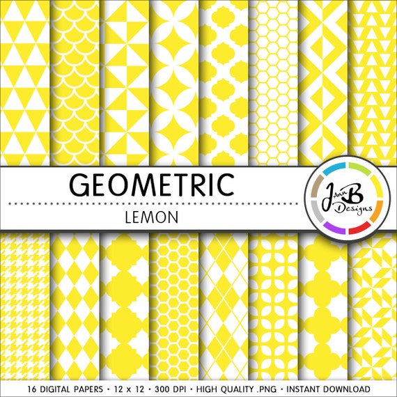 Geometic Digital Paper Lemon Yellow White Tribal | Etsy